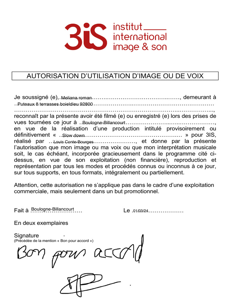 Autorisation d'Utilisation d'Image | PDF