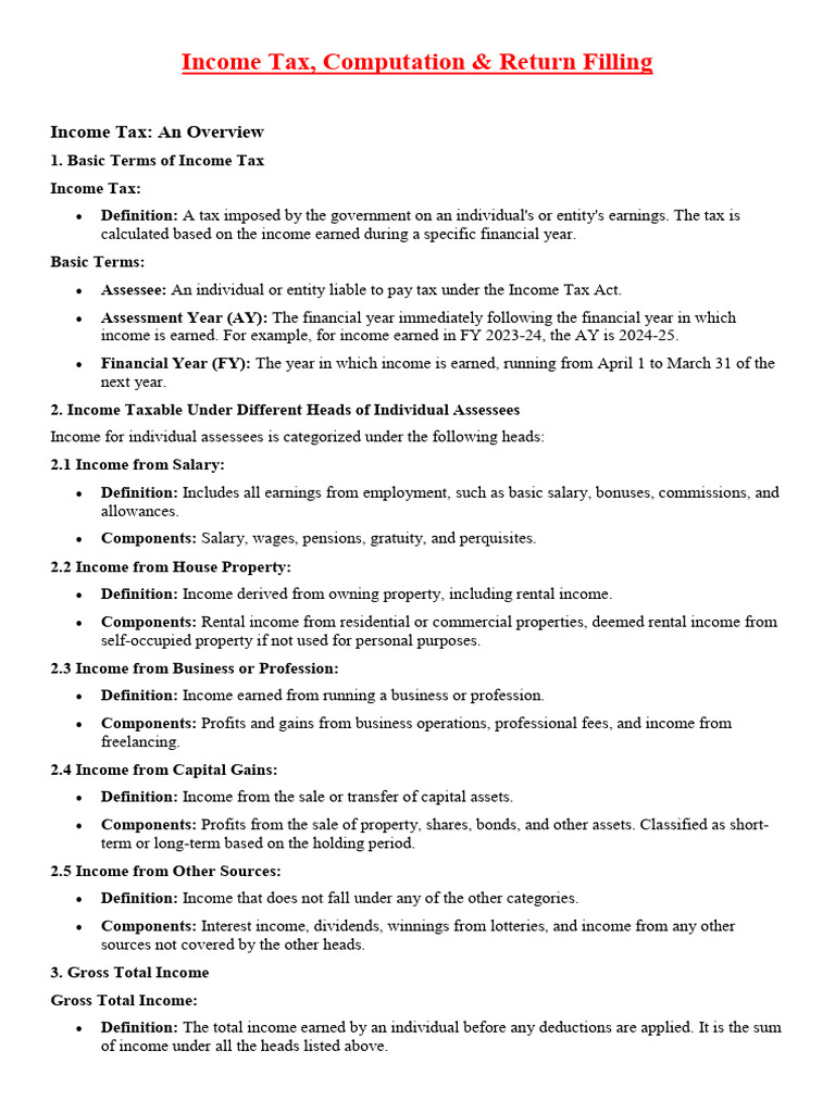 Income Tax, Computation & Return Filling Complete | PDF