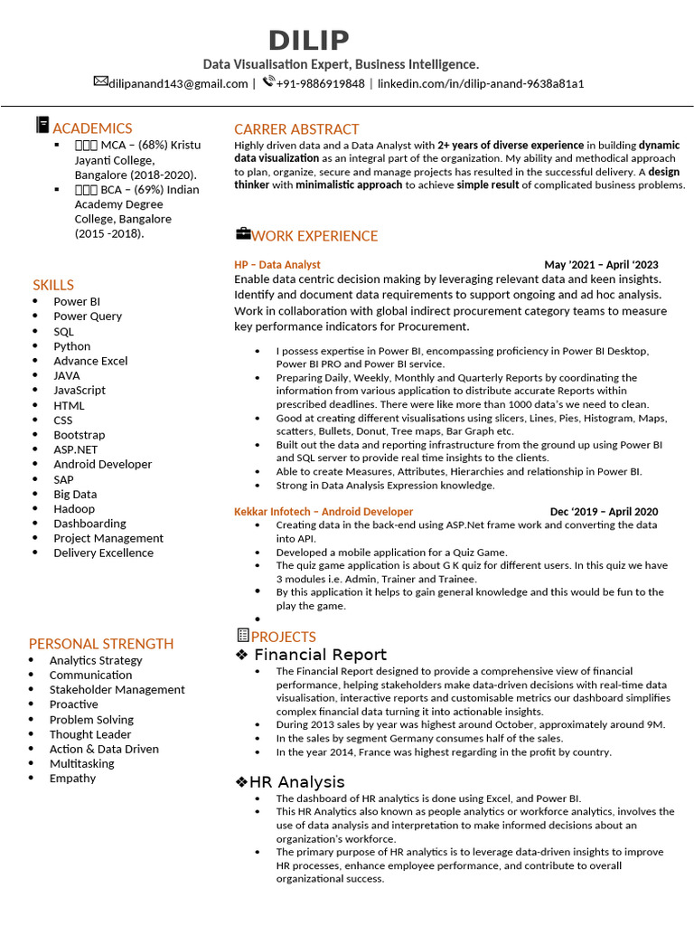 Dilip Data Analyst Resume | PDF
