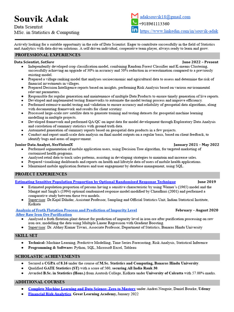 Resume - Souvik - Adak | PDF