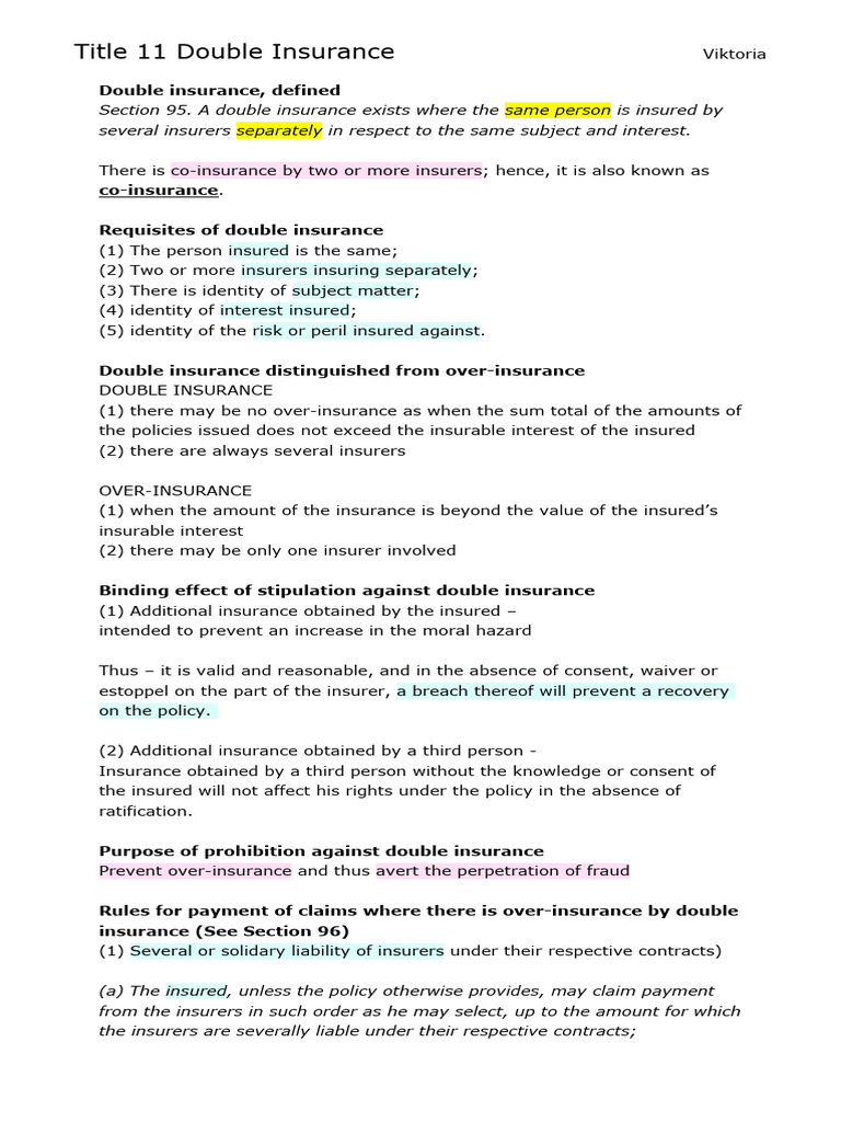 Title 11 Double Insurance | PDF