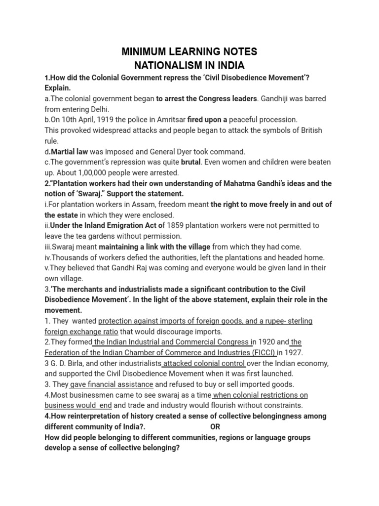 MINIMUM LEARNING NOTES-Nationalism in India (2) 2 | PDF | Mahatma ...