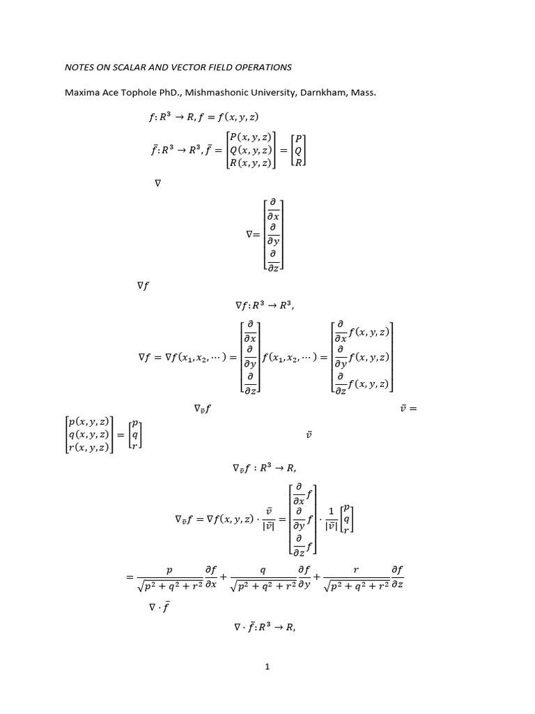 Scalar and Vector Field Operations | PDF | Mathematical Analysis ...