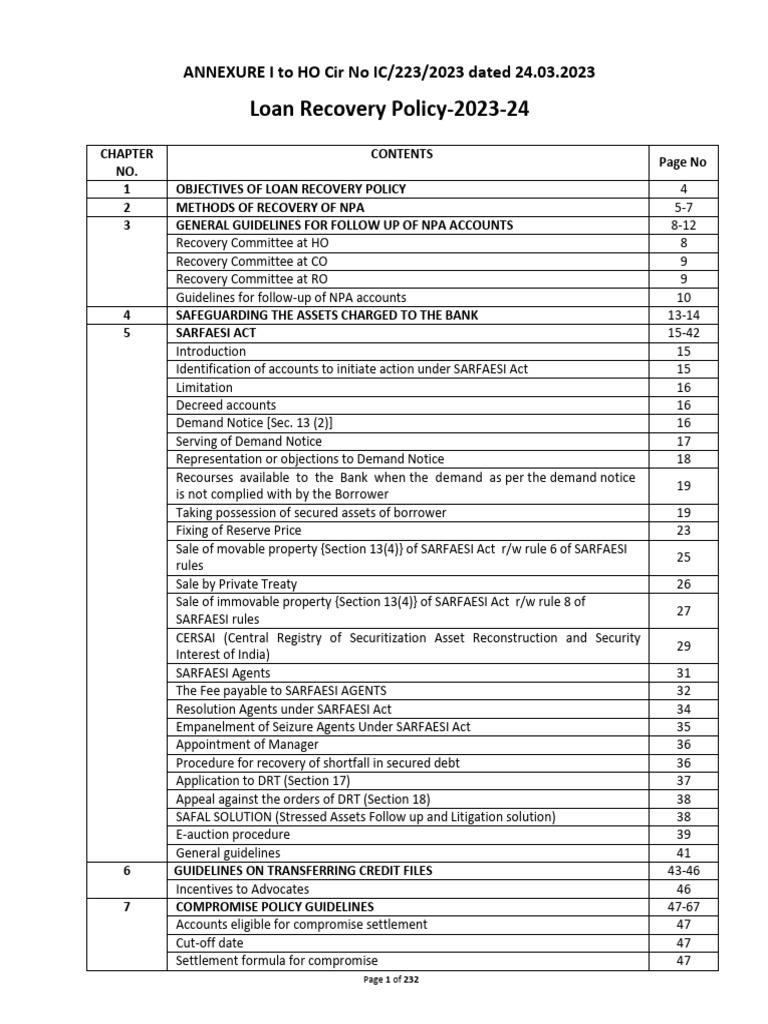 Loan Recovery Policy | PDF