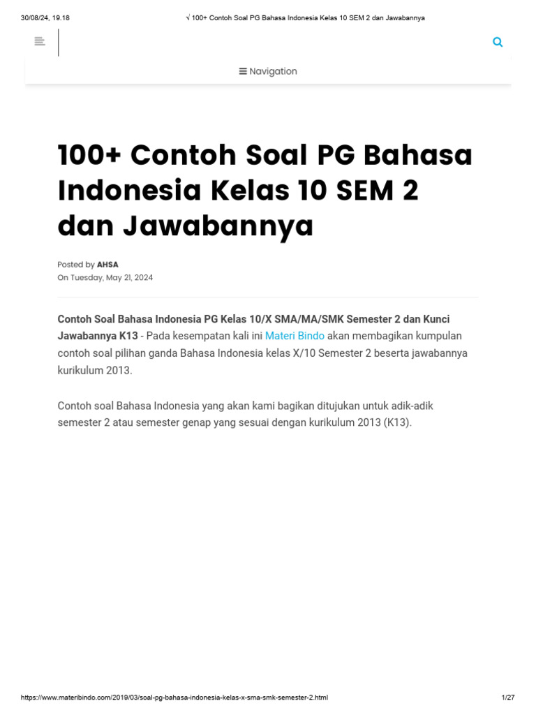 100+ Contoh Soal PG Bahasa Indonesia Kelas 10 SEM 2 Dan Jawabannya | PDF | Karier & Perkembangan