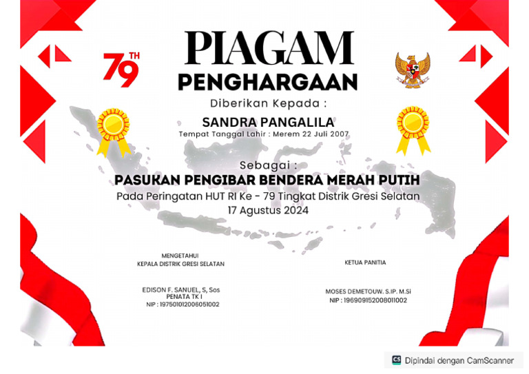 Piagam Paskibra Distrik Gresi Selatan | PDF