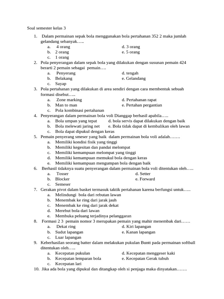 Soal semester PJOK kelas 12 | PDF