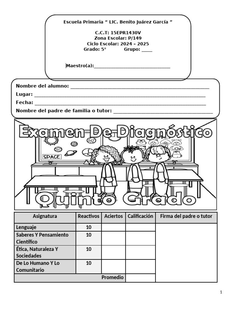 Caratula Exa Diagnostico 5 | PDF