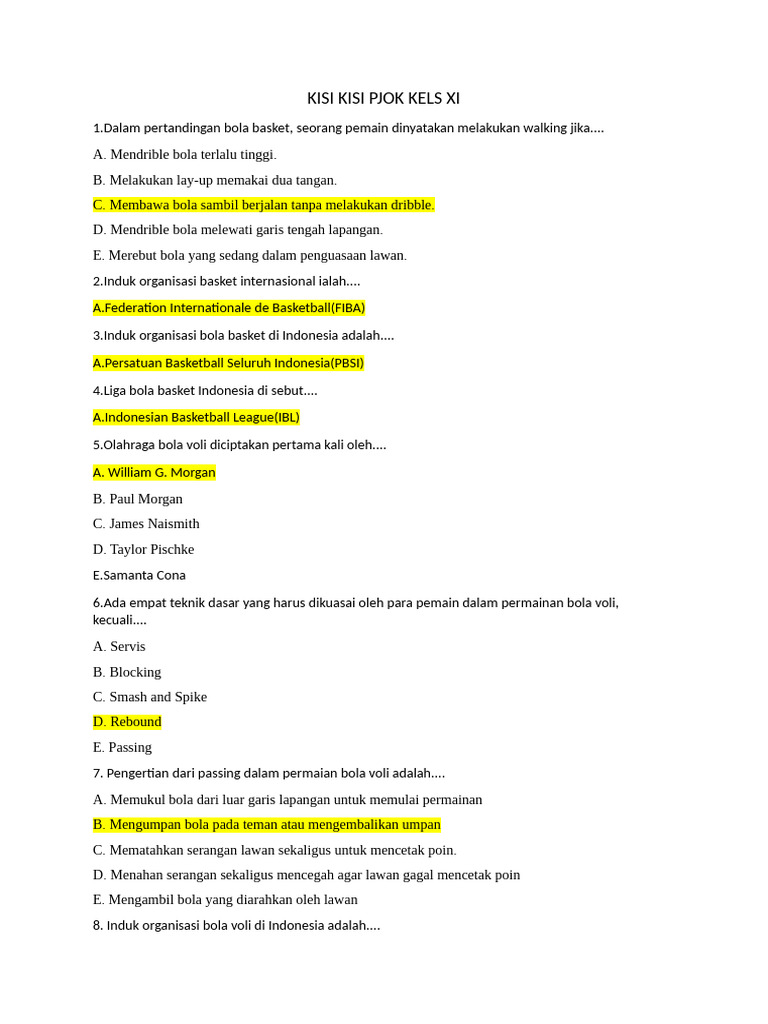 Kisi Kisi Pjok Kels Xi Genap 24 | PDF