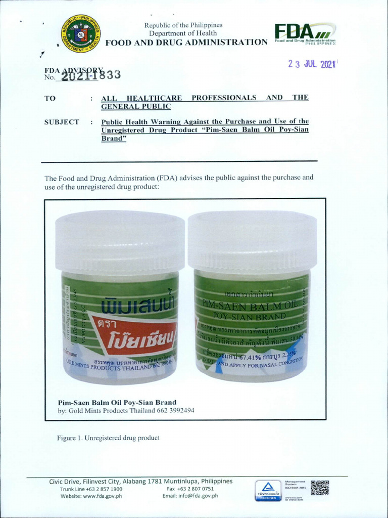 FDA Advisory No.2021 1833 | PDF