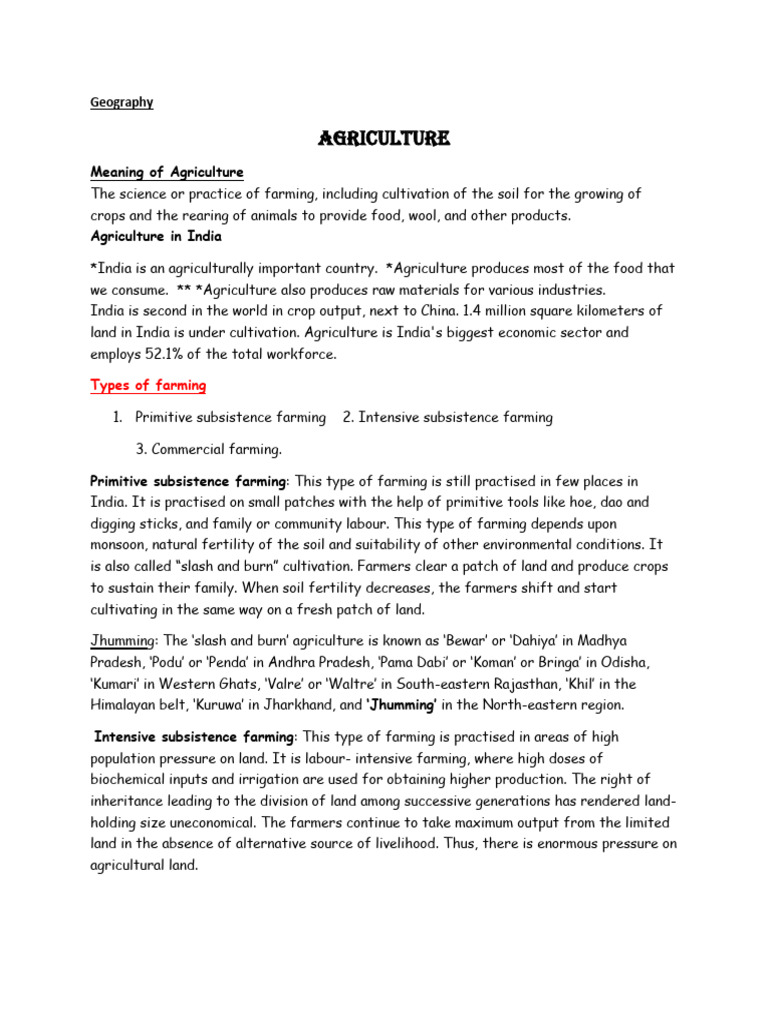 Agriculture Notes | PDF | Agriculture | Crops