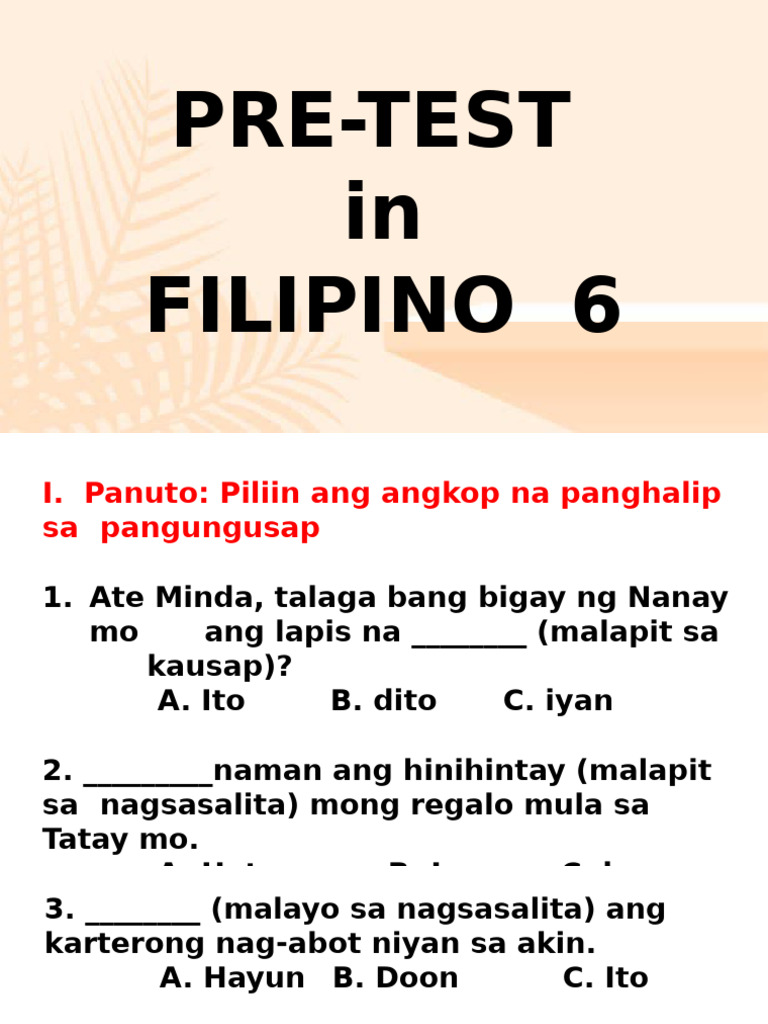 Diagnostic Test in Filipino | PDF