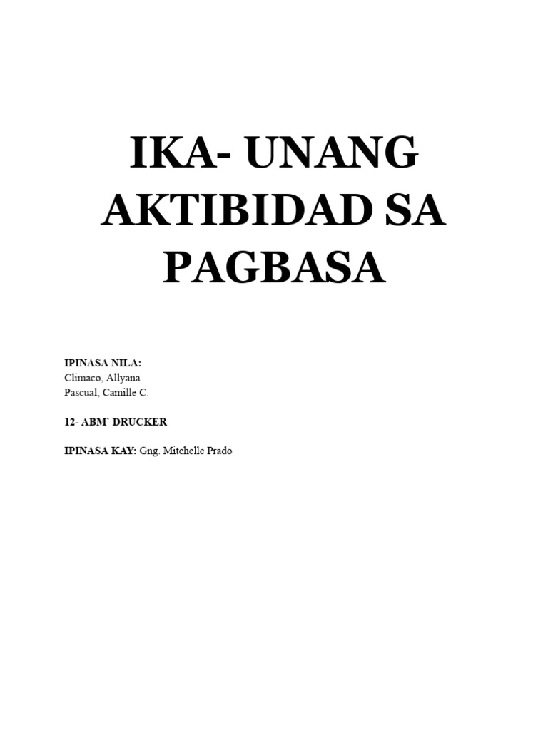 Ika - Unang Aktibidad Sa Pagbasa | PDF