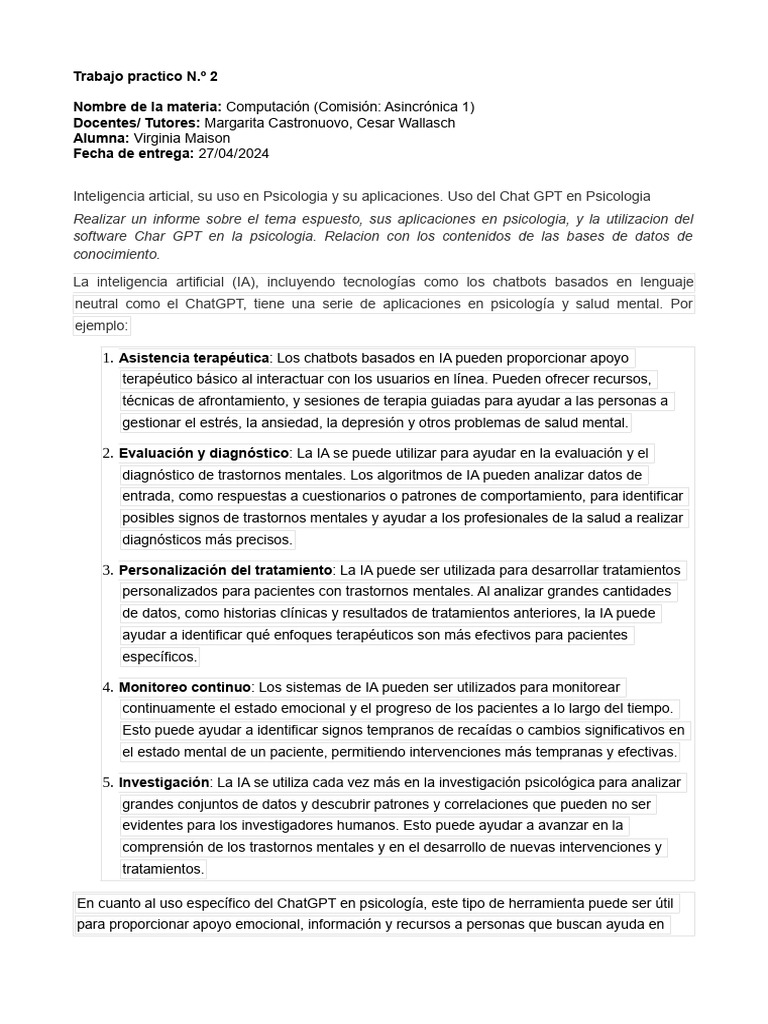 TRABAJO PRACTICO 2 COMPUTACION | PDF