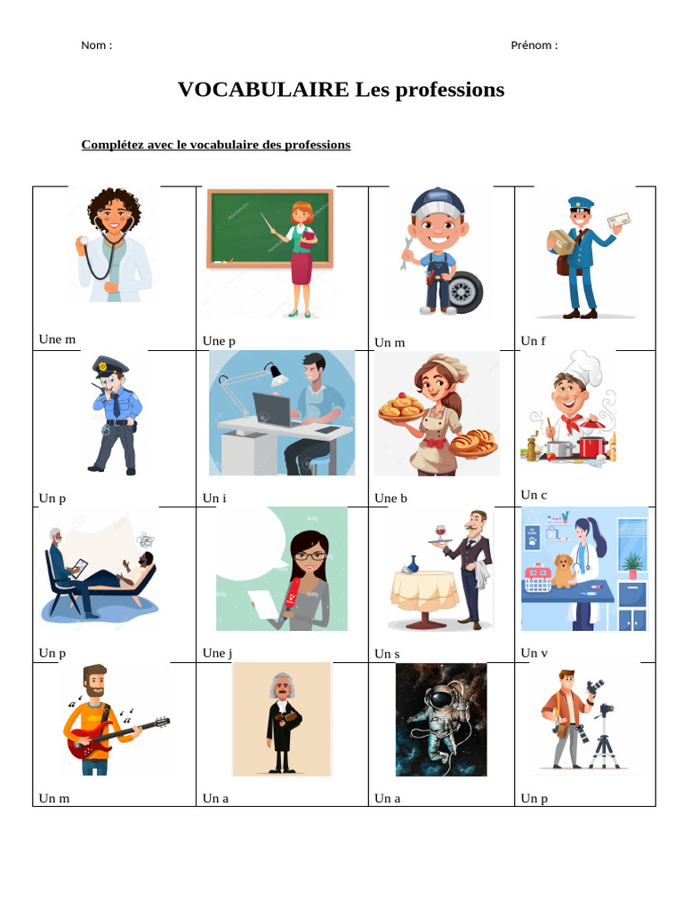 VOCABULAIRE Les Professions | PDF