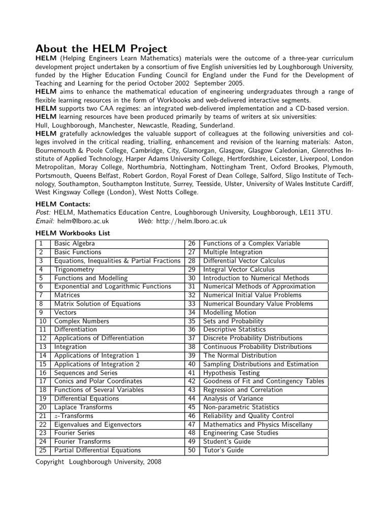 HELM Workbook 50 Tutor's Guide | PDF