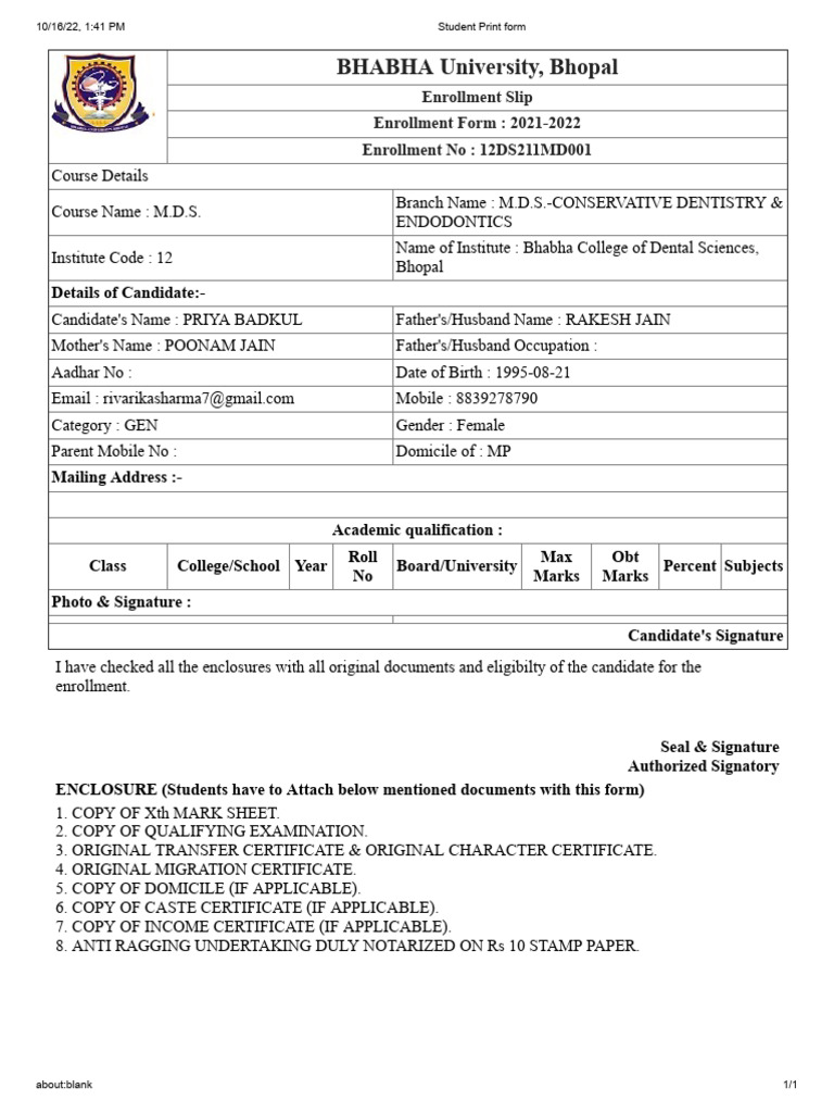 Student Print Form | PDF