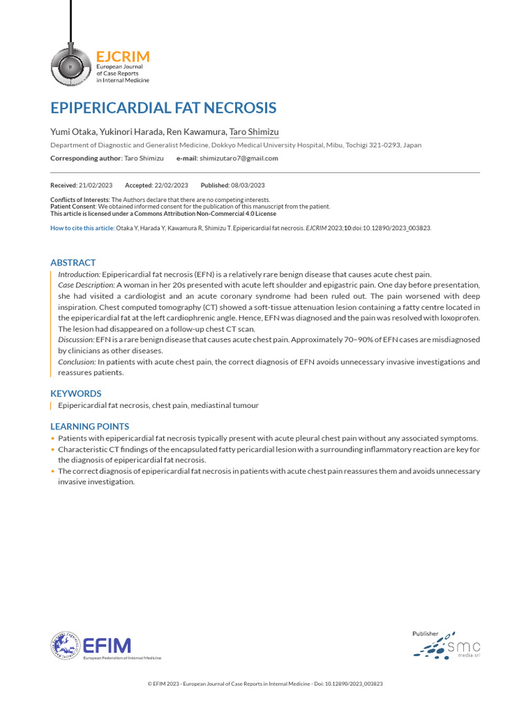 Epipericardial Fat Necrosis: Yumi Otaka, Yukinori Harada, Ren Kawamura ...