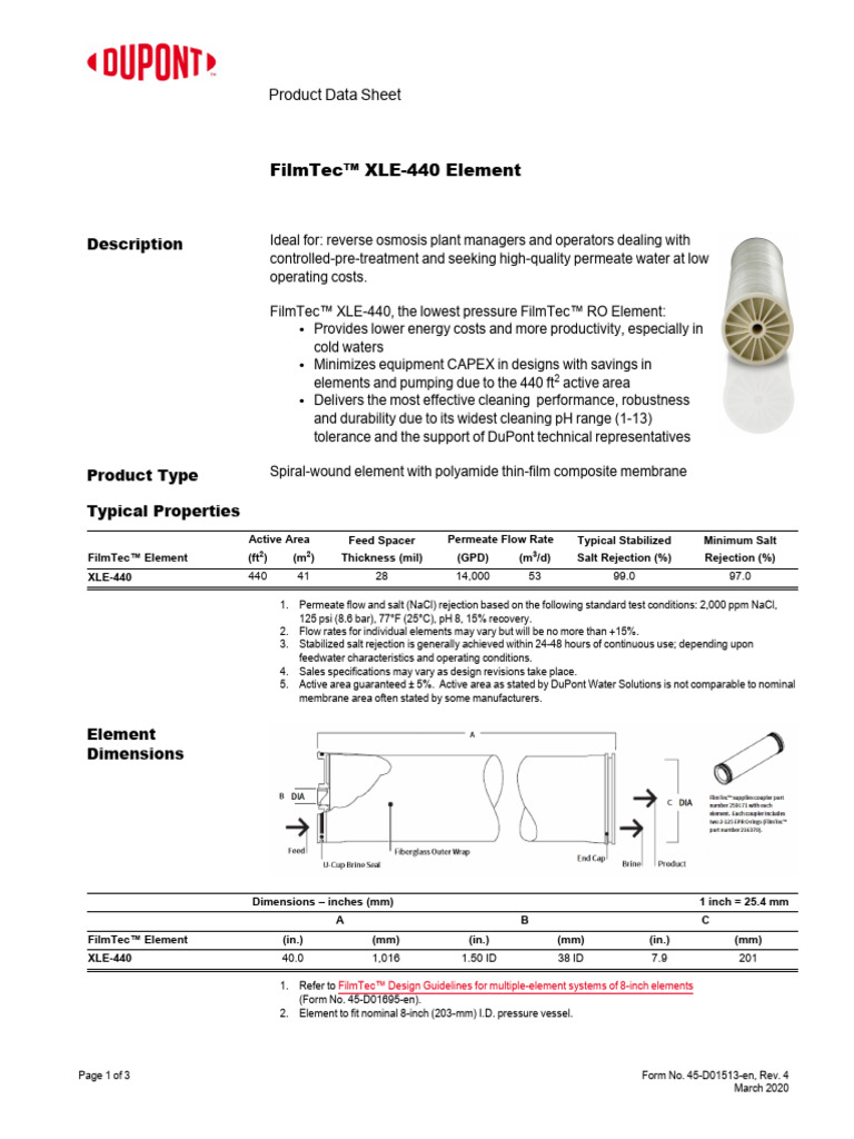 FilmTec XLE 440 PDS 45 D01513 en | PDF
