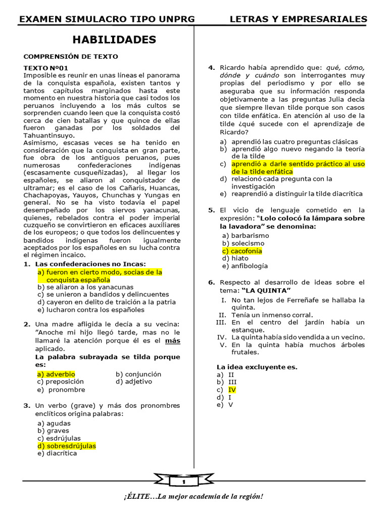 Simulacro Intensivo - Letras y Empresariales Ok | PDF