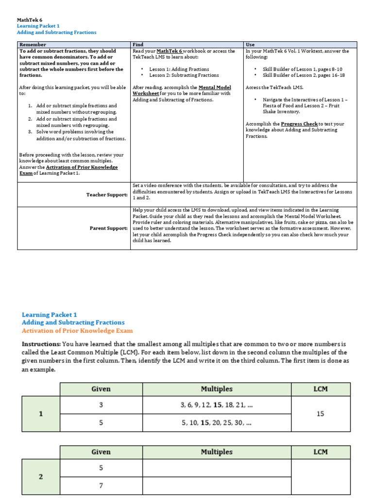 Learning Packet MT6 U1 | PDF