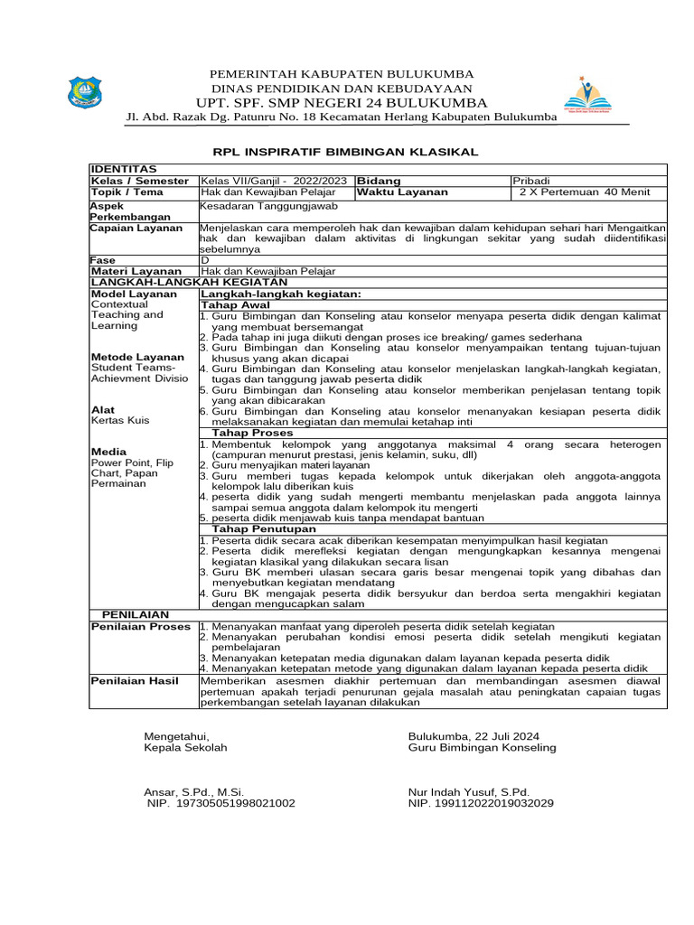 RPL Kelas 7 Bimbingan Dan Konseling | PDF