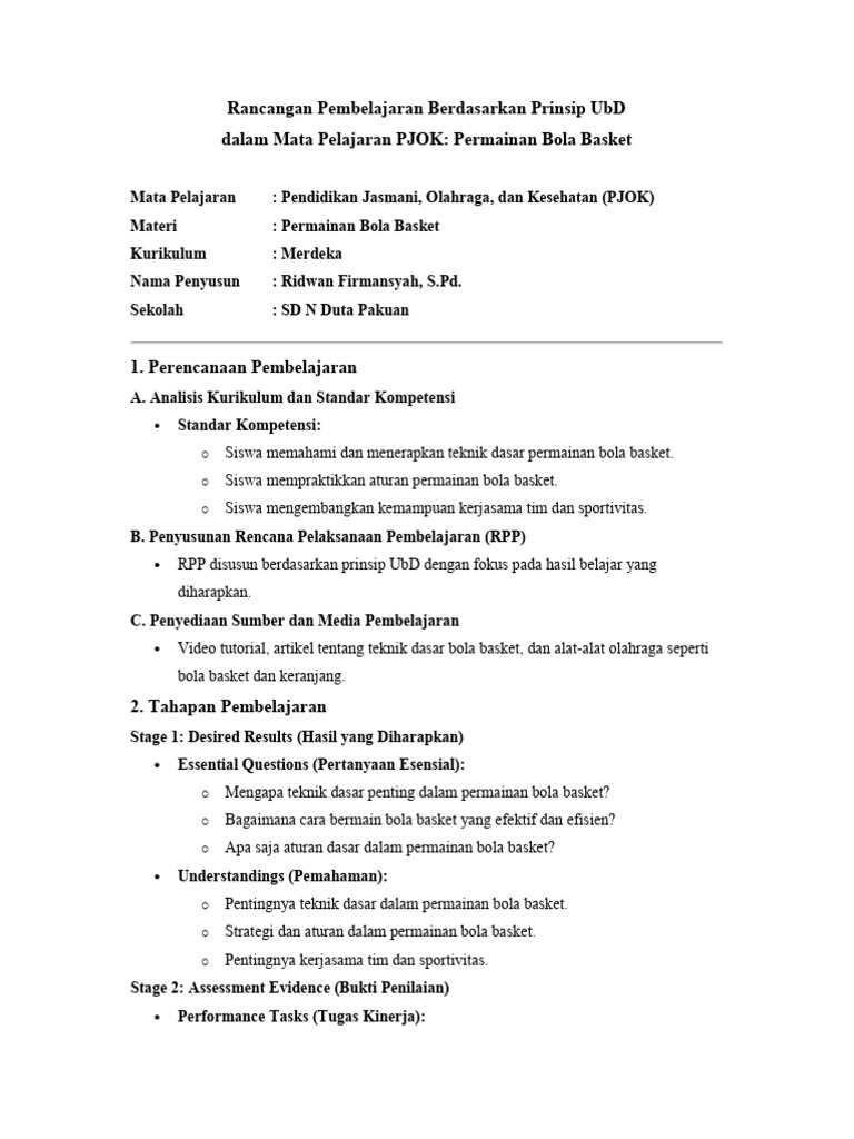Rancangan Pembelajaran Berdasarkan Prinsip UbD Ridwan Firmansyah | PDF
