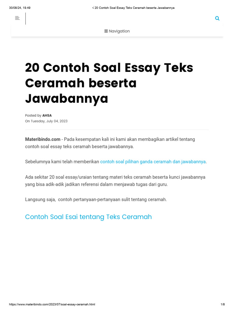20 Contoh Soal Essay Teks Ceramah Beserta Jawabannya | PDF