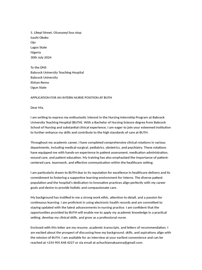 Application Letter Nurse | PDF