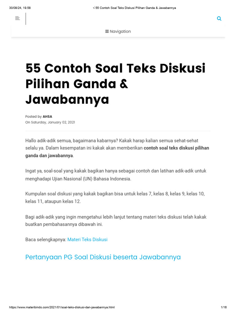 55 Contoh Soal Teks Diskusi Pilihan Ganda & Jawabannya | PDF