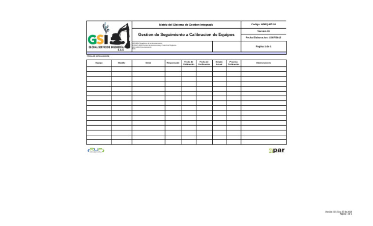 Matriz Gestión de Seguimiento A Calibracion de Equipos | PDF