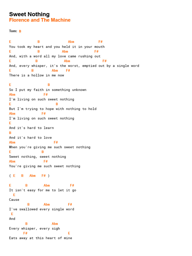 Sweet Nothing Chords and Lyrics | PDF