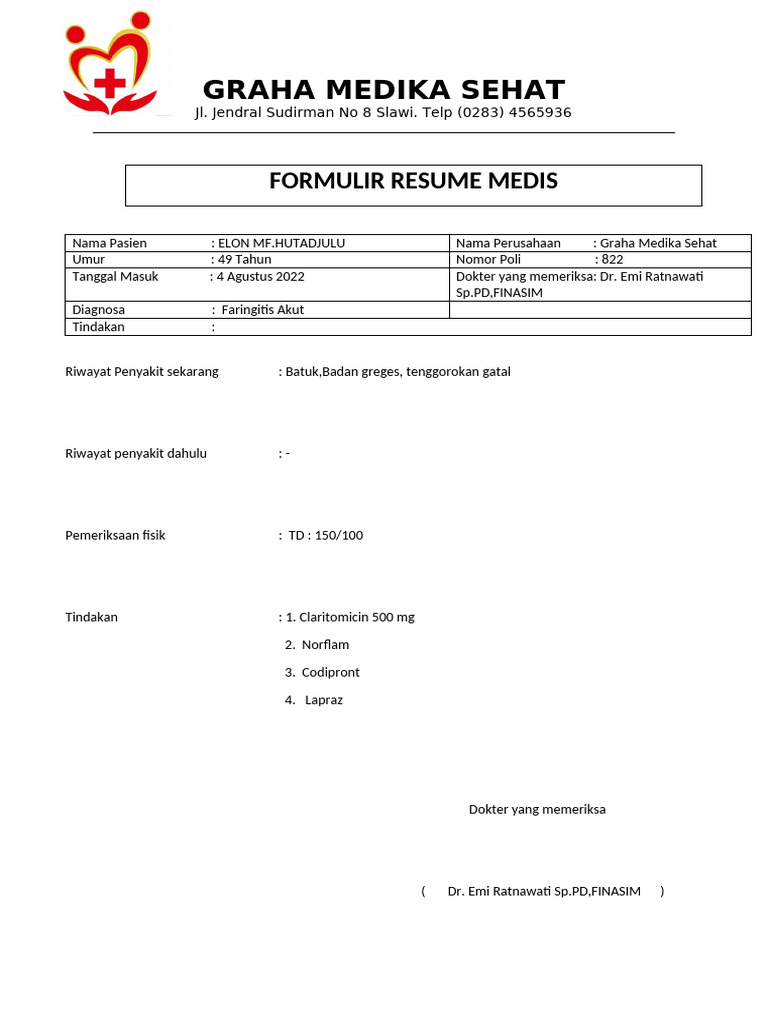 Formulir Resume Medis | PDF
