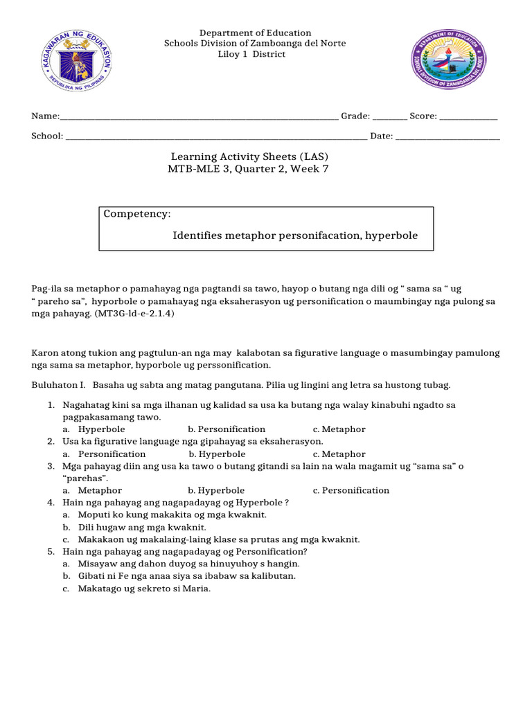 Las Mtb-Mle 3 Quarter 2 Week 7 | PDF