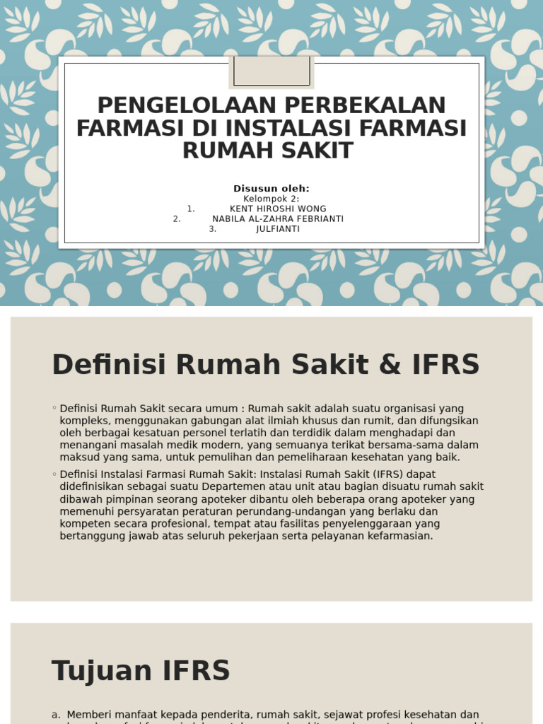 Kelompok 2 Pengelolaan Perbekalan Farmasi Di Instalasi Farmasi Rumah