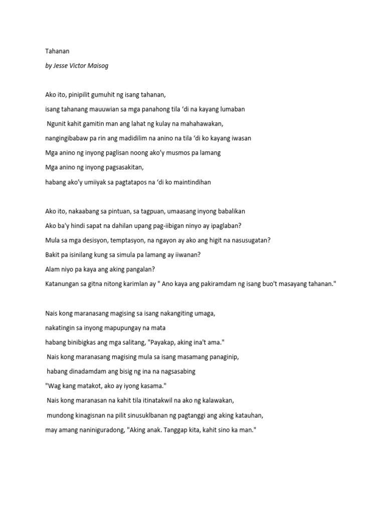 Tahanan (Spoken Poetry Script) | PDF