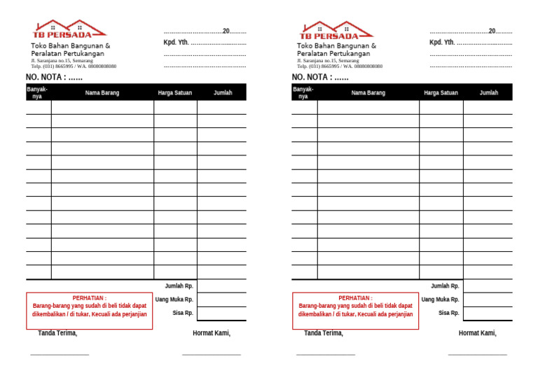 Template Nota Toko Bangunan - 20240429 - 124957 | PDF