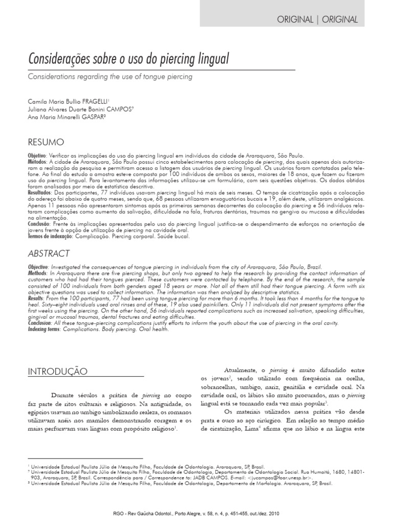 Artigo Piercing Lingual | PDF