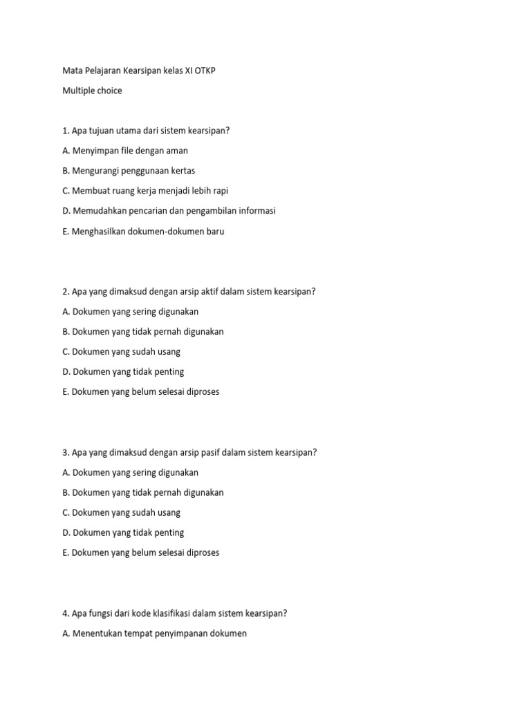 Kearsipan Kelas XI OTKP | PDF