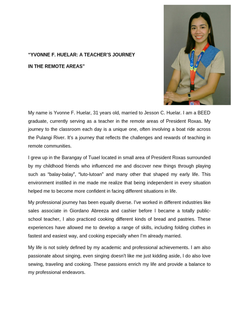 Bionote-Yvonne F. Huelar | PDF | Teachers | Psychological Resilience