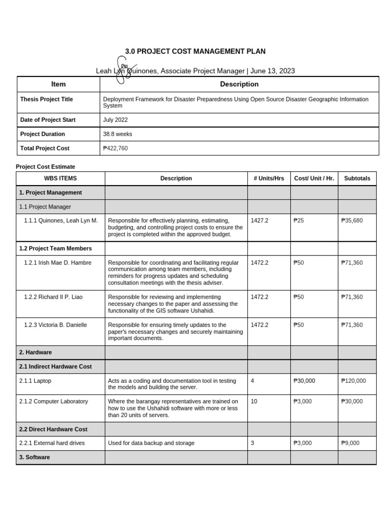 109 Project Cost Management Plan | PDF