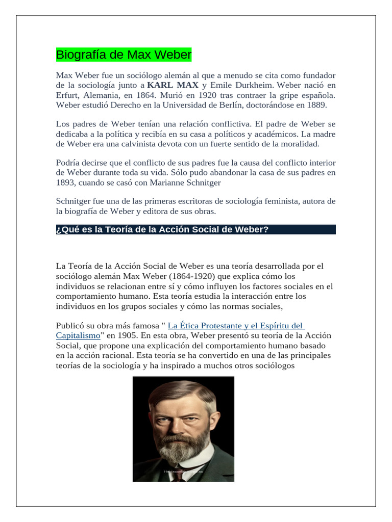 Biografía de Max Weber | PDF