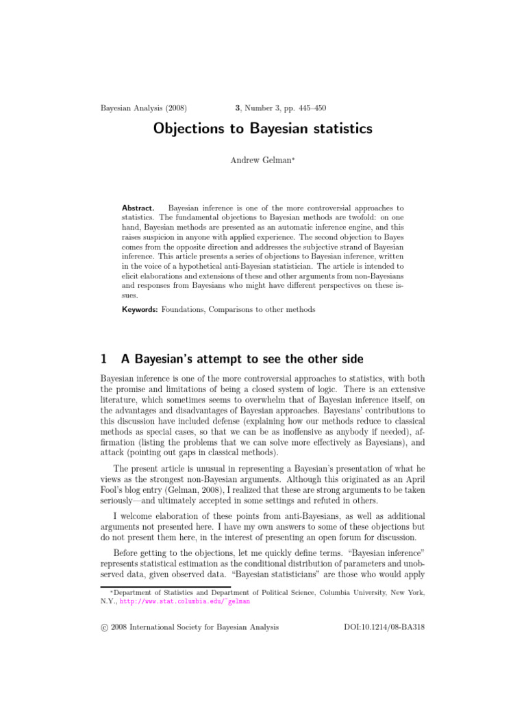 Objections To Bayesian Statistics | PDF | Bayesian Inference ... Objections To Bayesian Statistics | PDF | Bayesian Inference ...