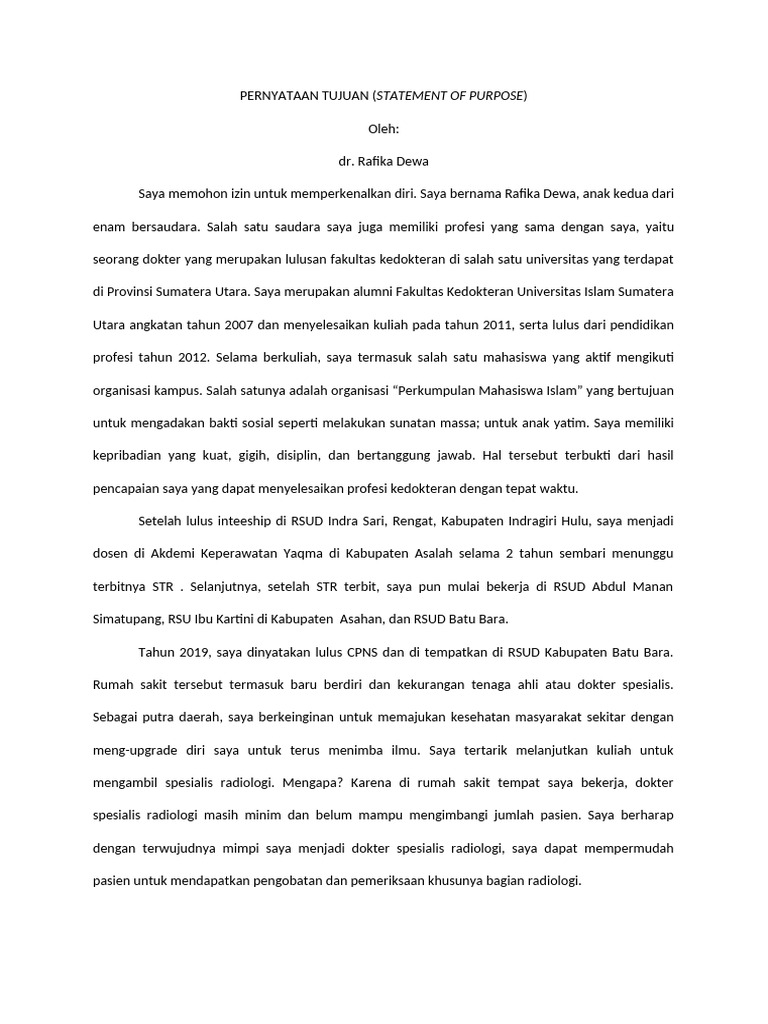 PERNYATAAN TUJUAN Dewa | PDF