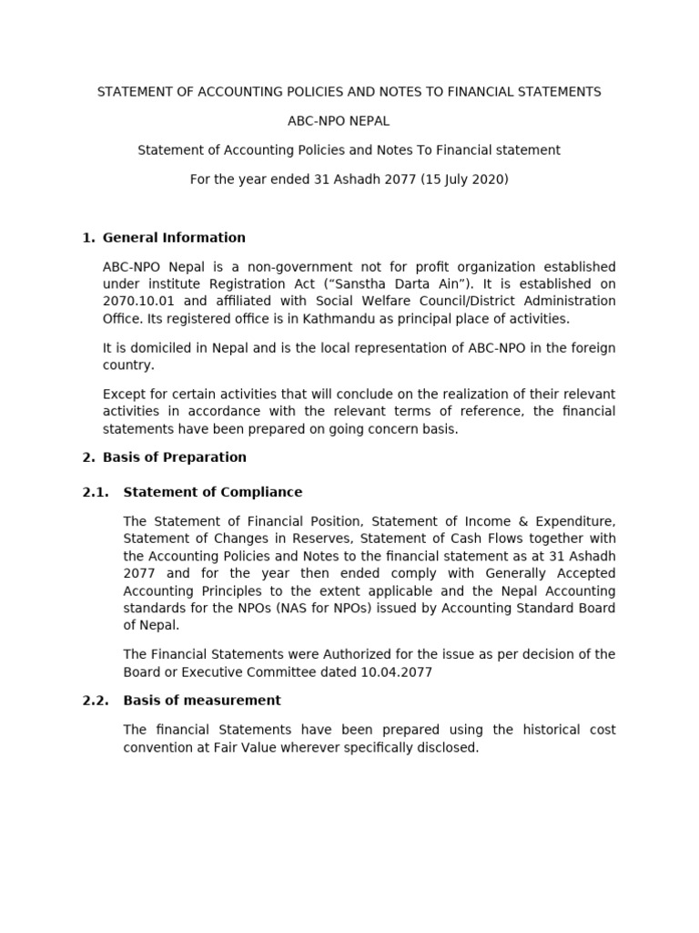 Sample Statement of Accounting Policies | PDF