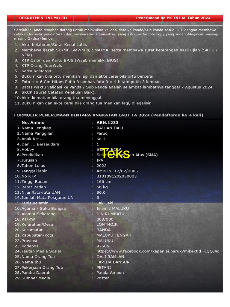 Penerimaan Ba PK AL TNI | PDF