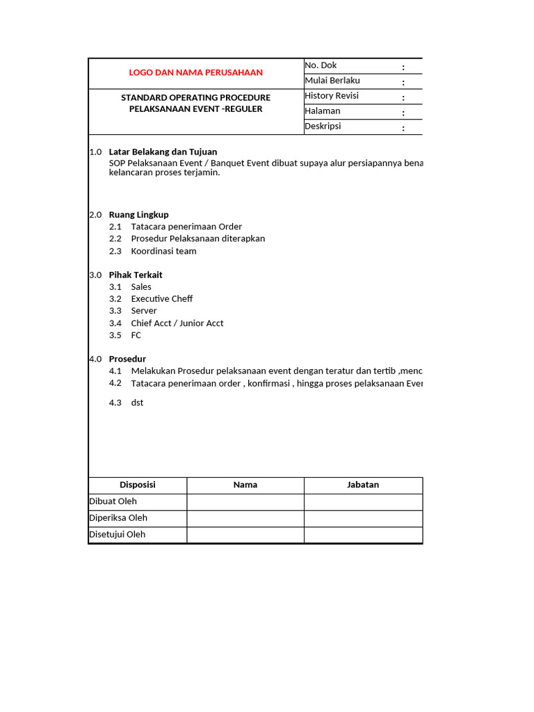 012.sop - Pelaksanaan Event | PDF