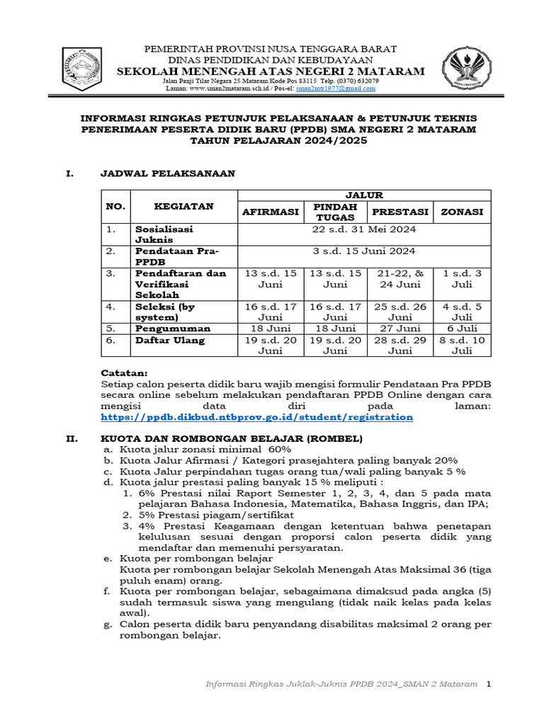 Info Ringkas Ppdb 2024_smanda | PDF