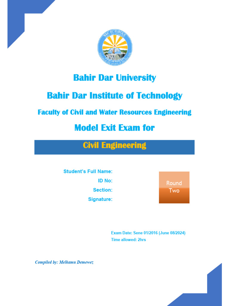 Civil Engineering Model Exit Exam - 2016 2nd Round | PDF | Cement | Deep Foundation