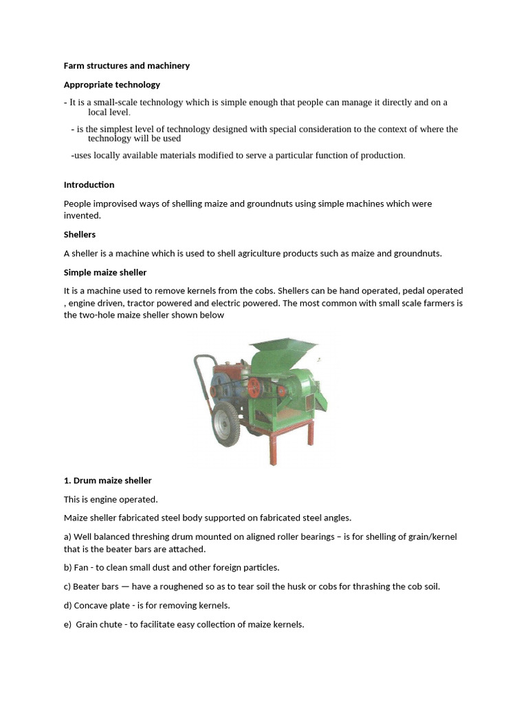 Farm Structures and Machinery Form 4 Notes | PDF | Peanuts | Maize